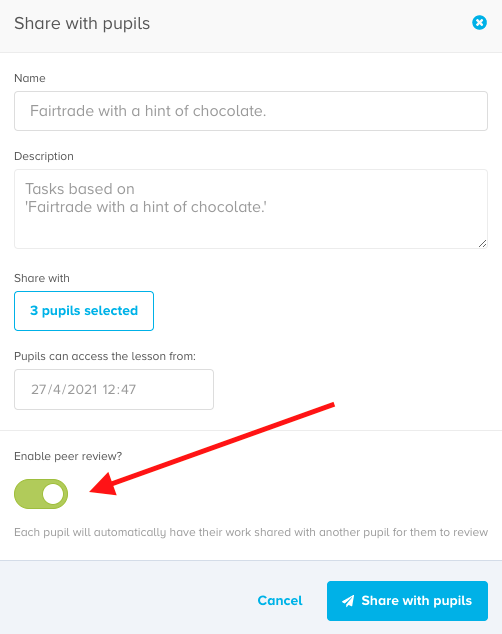 How can a pupil self review and get feedback from their peers